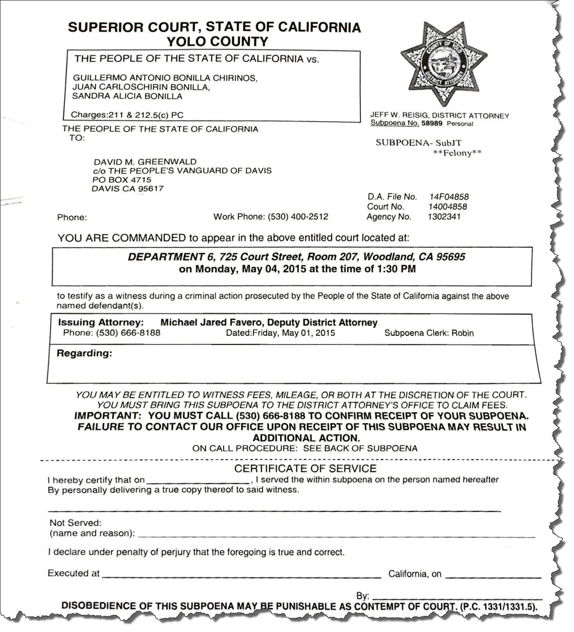 Yolo DA’s Office Attempts to Subpoena Vanguard Reporter to Testify in ...