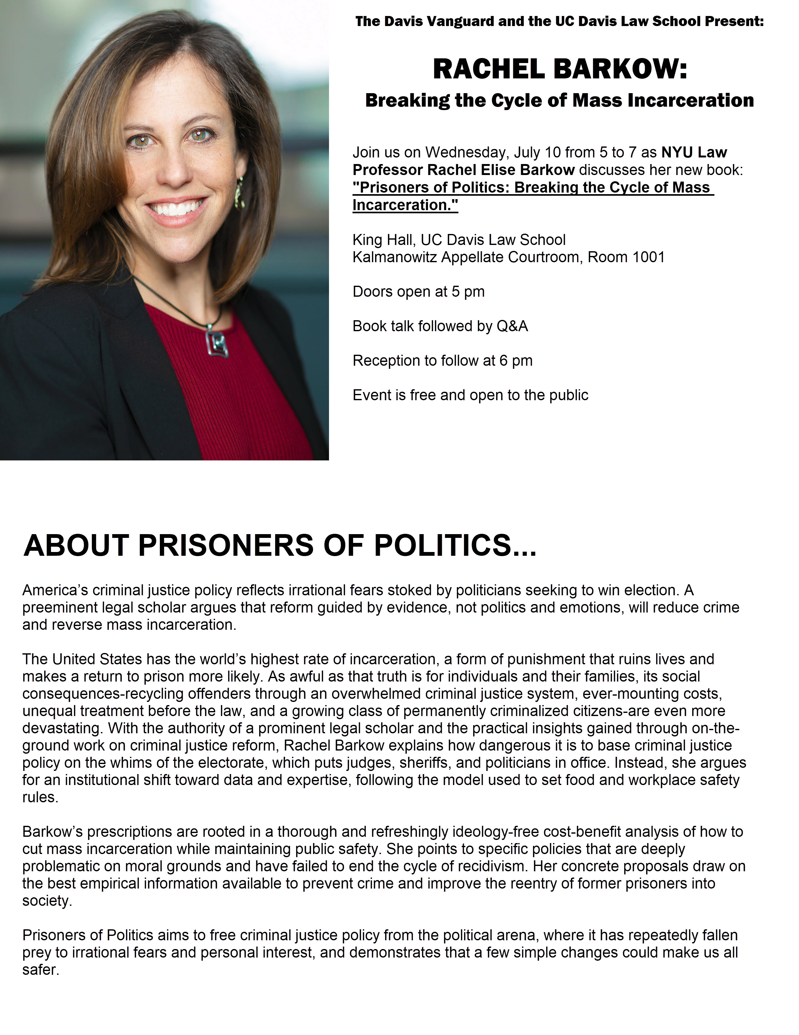 Rachel Barkow: Breaking the Cycle of Mass Incarceration - Free Event ...